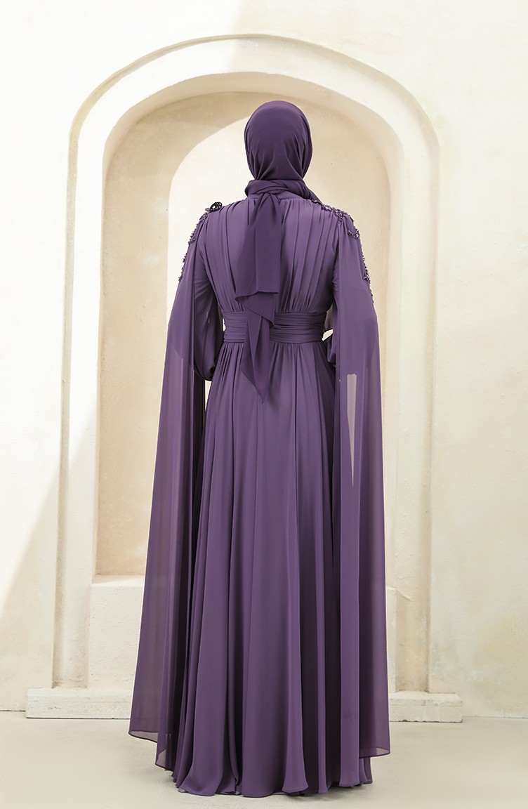Violet Hijab Evening Dress 3401-03 | Sefamerve