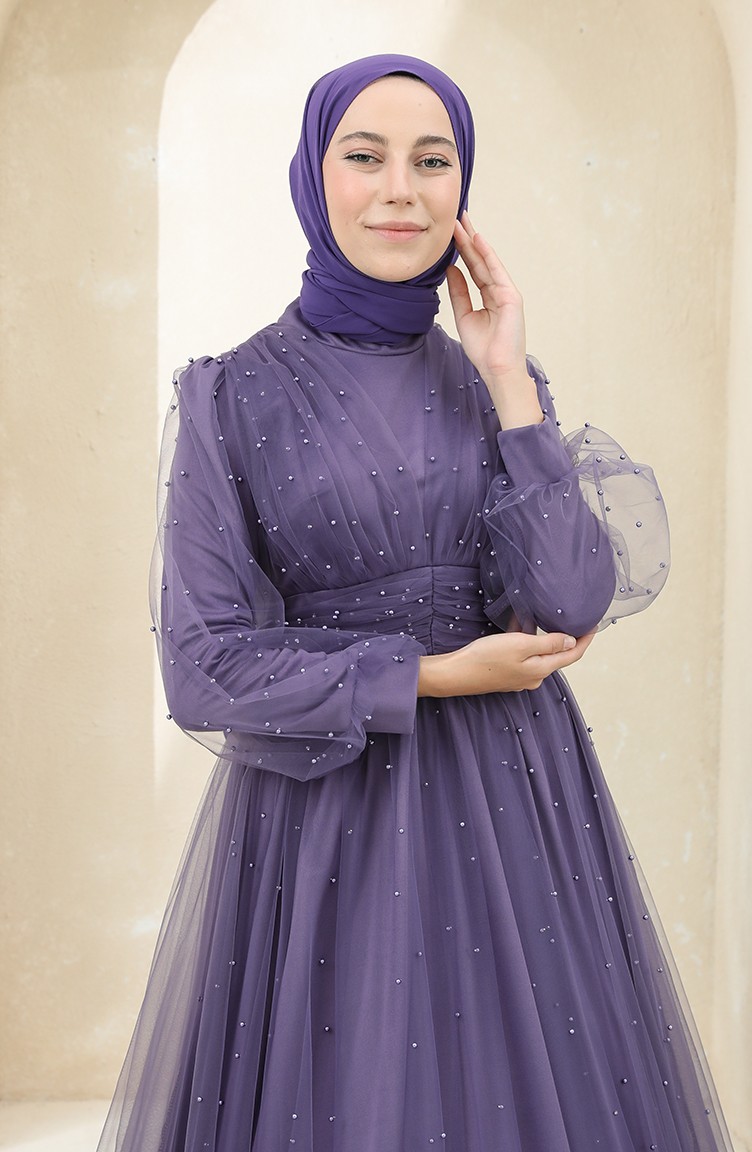Violet Hijab Evening Dress 3405-05 | Sefamerve