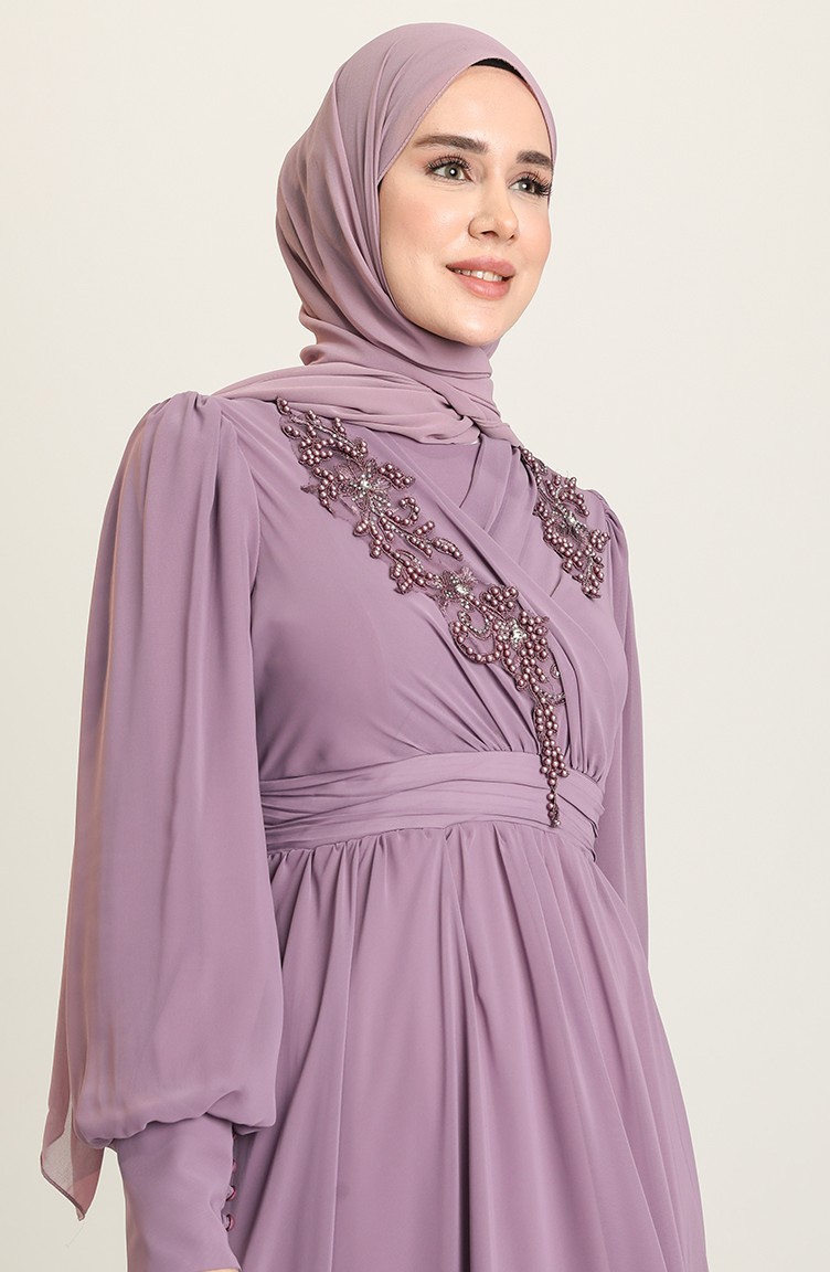 Violet Hijab Evening Dress 52796-06 | Sefamerve