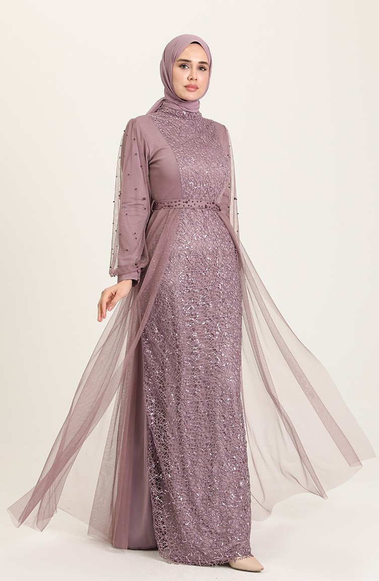Violet Hijab Evening Dress 5632-02 | Sefamerve