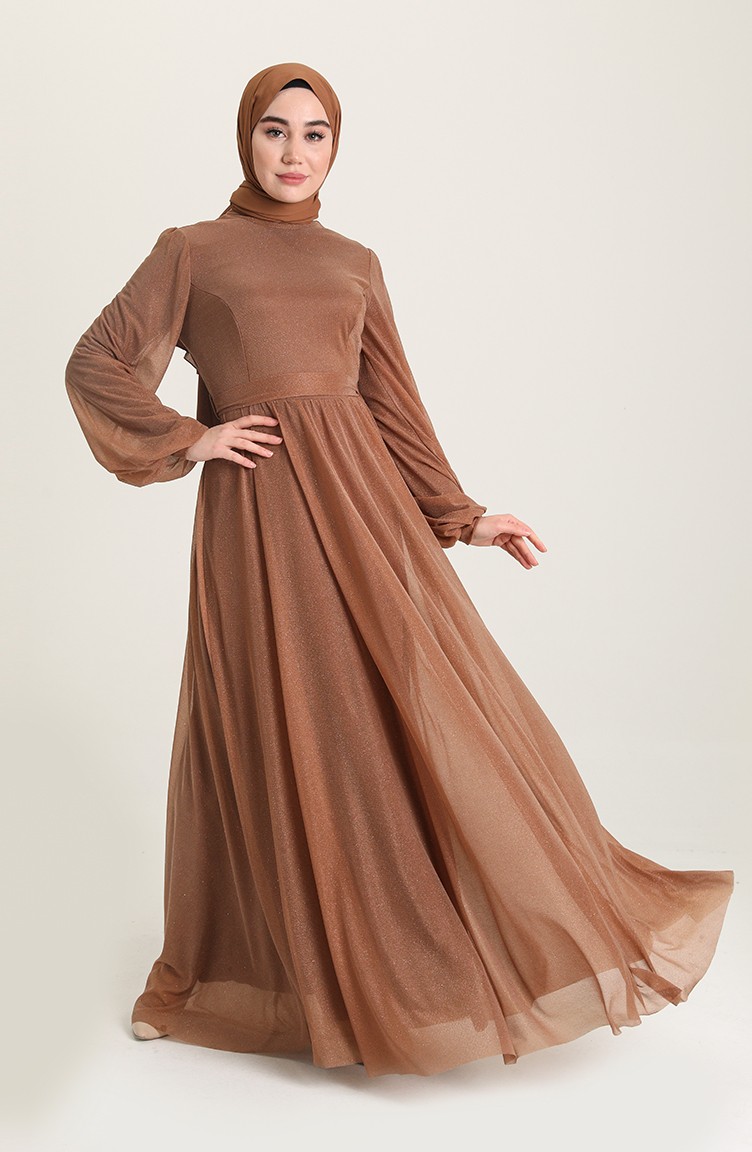 Tan Hijab Evening Dress 5541-02 | Sefamerve