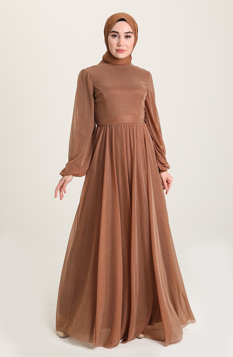 Tan Hijab Evening Dress 5541-02 | Sefamerve