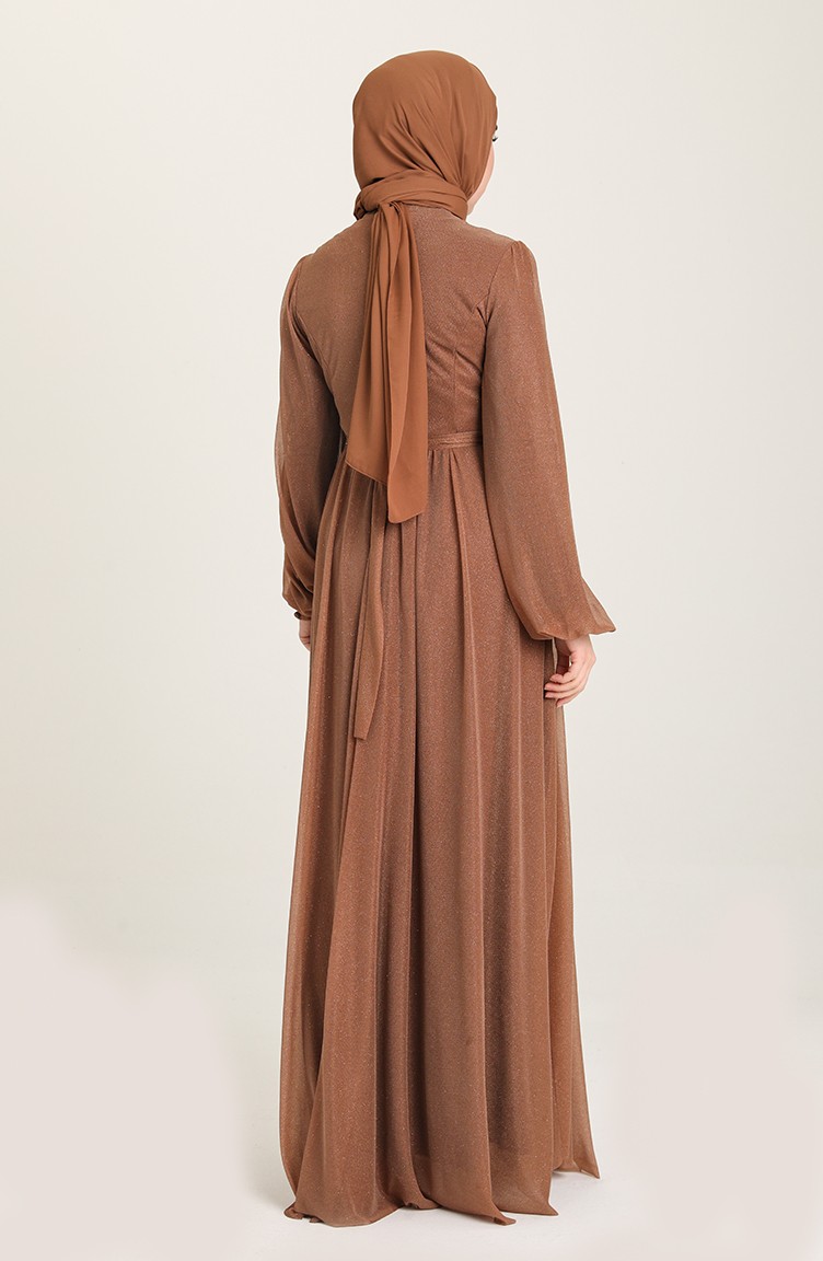 Tan Hijab Evening Dress 5541-02 | Sefamerve