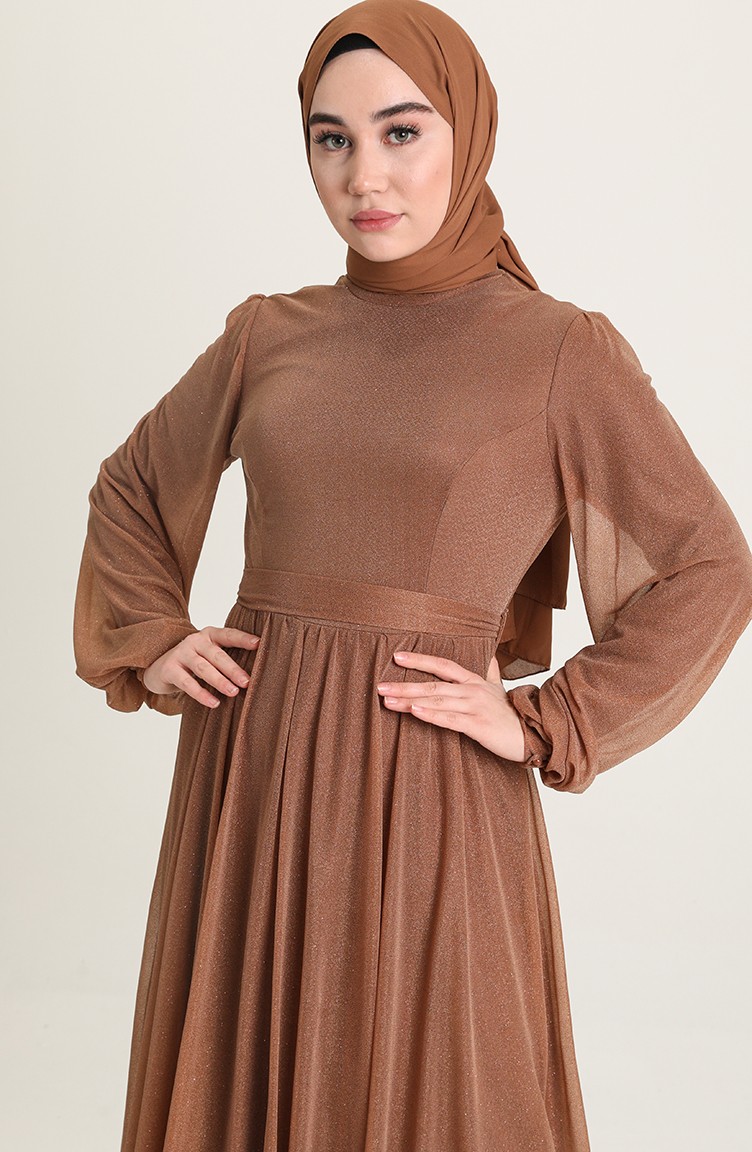 Tan Hijab Evening Dress 5541-02 | Sefamerve