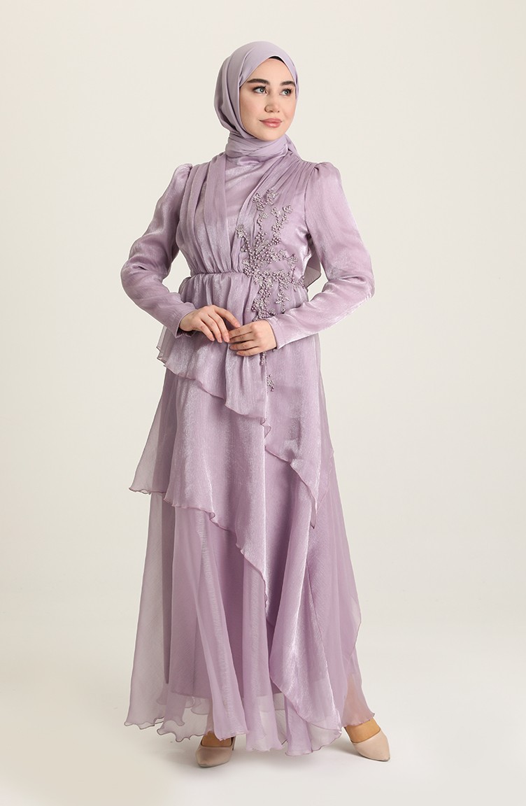 Violet Hijab Evening Dress 52825-01 | Sefamerve
