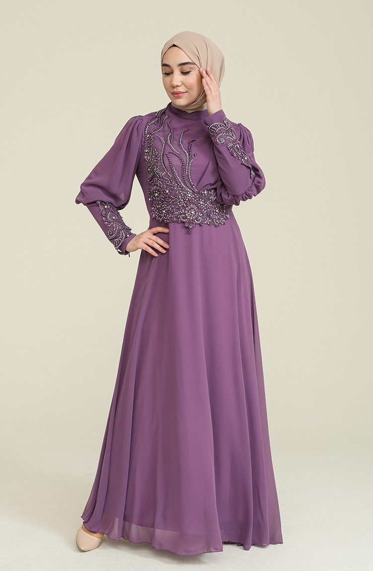 Violet Hijab Evening Dress 52817-01 | Sefamerve