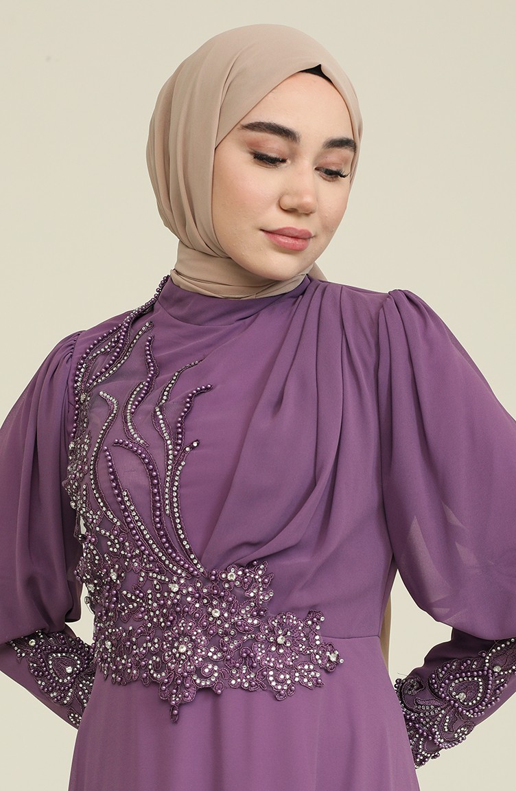 Violet Hijab Evening Dress 52817-01 | Sefamerve