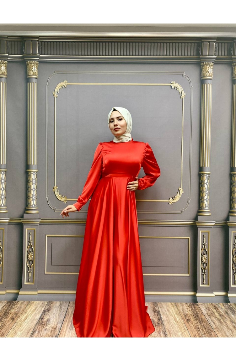 Red Hijab Evening Dress 8025-02 | Sefamerve