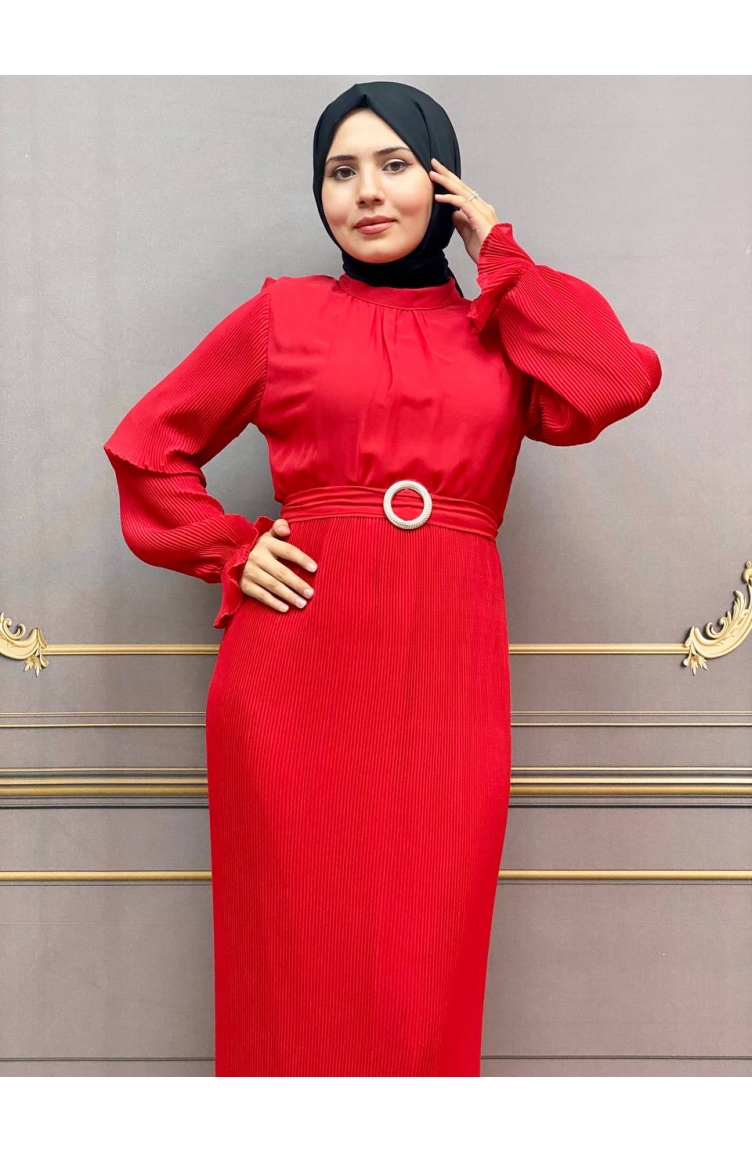 Red Hijab Evening Dress 8045-03 | Sefamerve