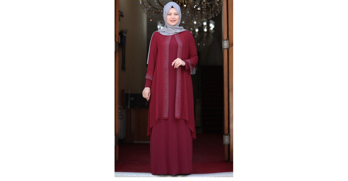 فساتين سهرة بتصميم اسلامي أحمر كلاريت 1968 | Sefamerve