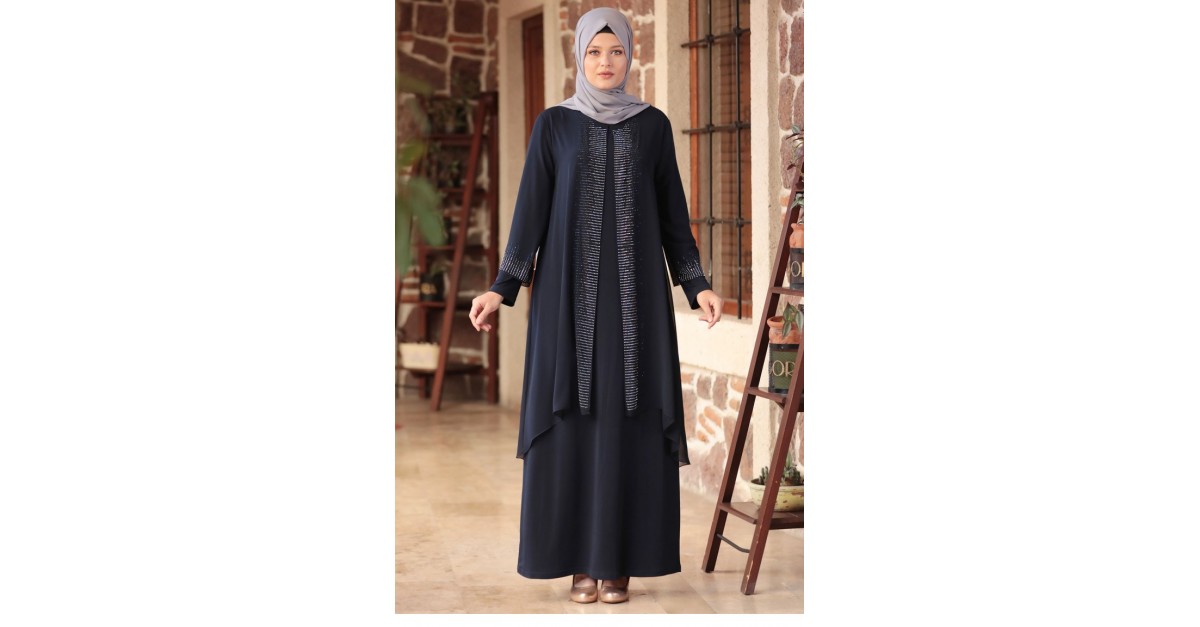 Navy Blue Hijab Evening Dress 1971 | Sefamerve