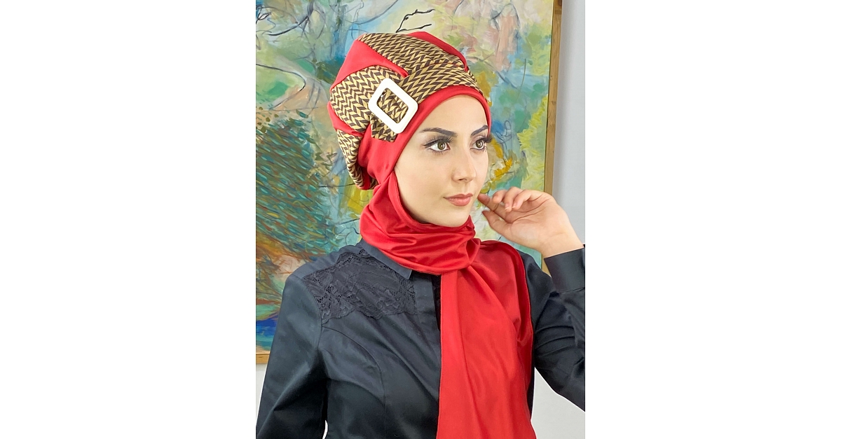 Red Ready to wear Turban 424EYL22ŞPK-02 | Sefamerve