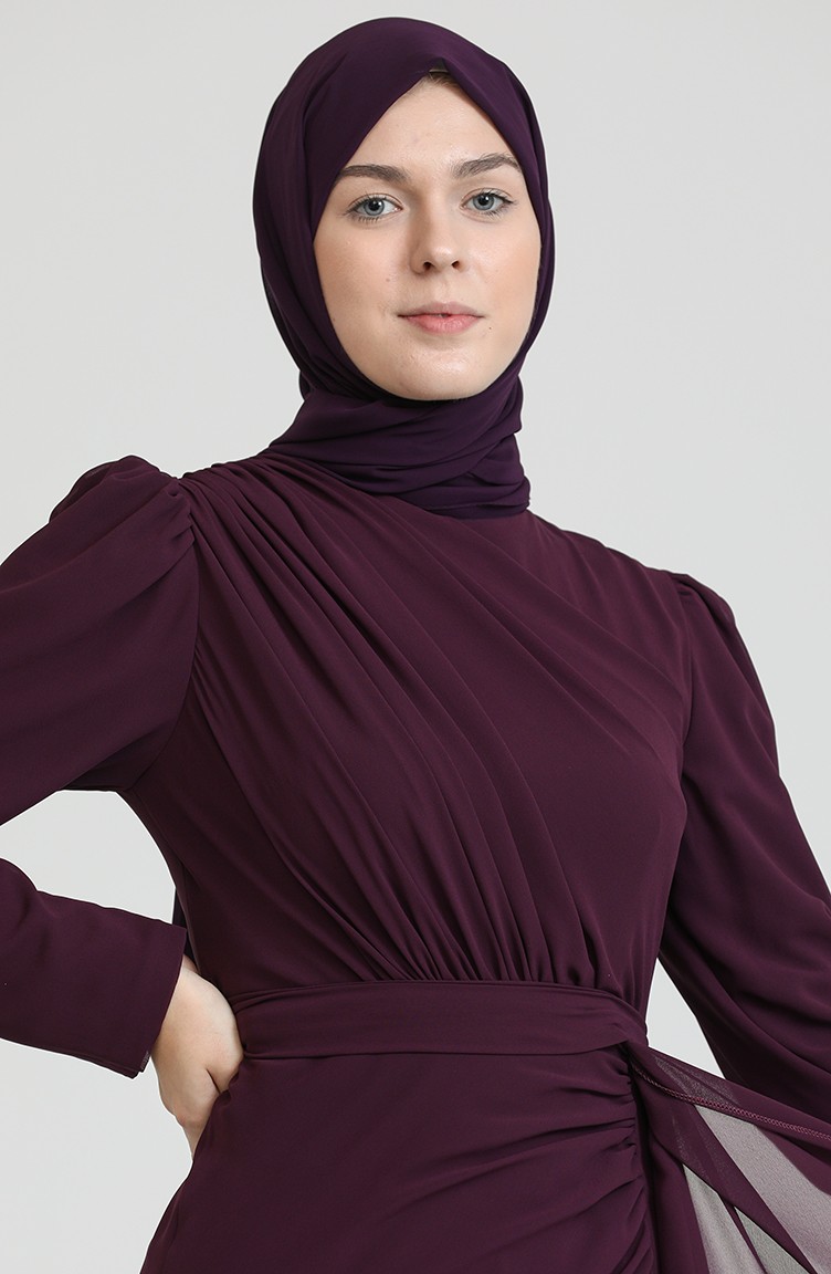 Pileli Abiye Elbise 5736-03 Mürdüm | Sefamerve Pileli Abiye Elbise 5736-03 Mürdüm | Sefamerve