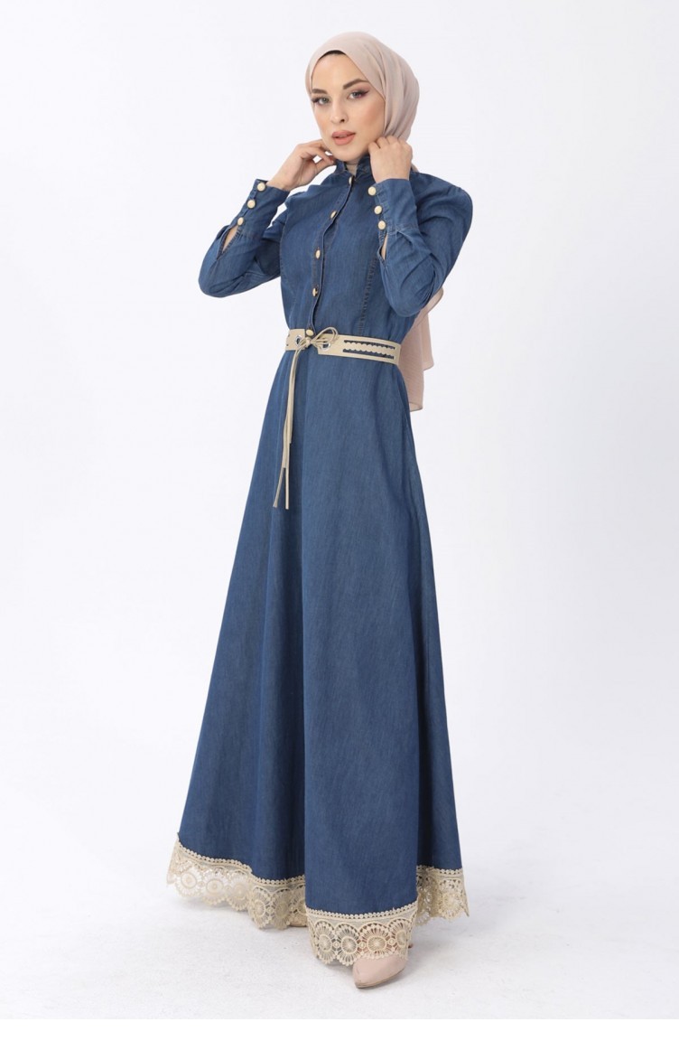 Dark Blue Hijab Dress 13557 | Sefamerve