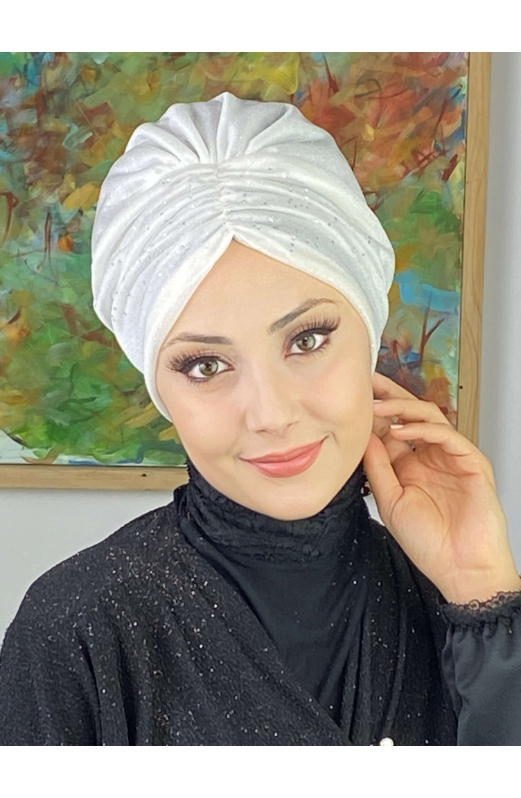 Sultan Model Glittered Gathered Outer Bonnet 20ARA181222-08 White ...