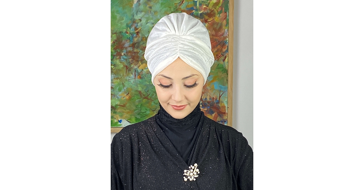 Sultan Model Glittered Gathered Outer Bonnet 20ARA181222-08 White ...