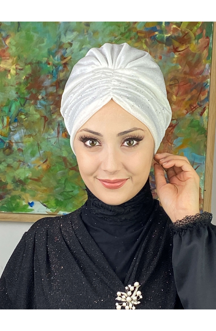Sultan Model Glittered Gathered Outer Bonnet 20ARA181222-08 White ...