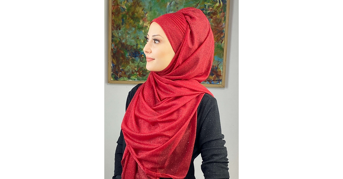 Saray Model Simli Yan Drapeli Şal ARA17ŞAL24-13 Kırmızı | Sefamerve