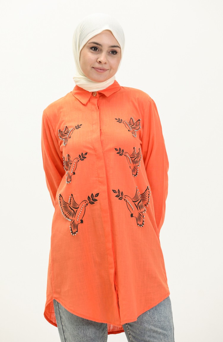 Linen Pearl Tunic 0048-03 Orange 0048-03 | Sefamerve