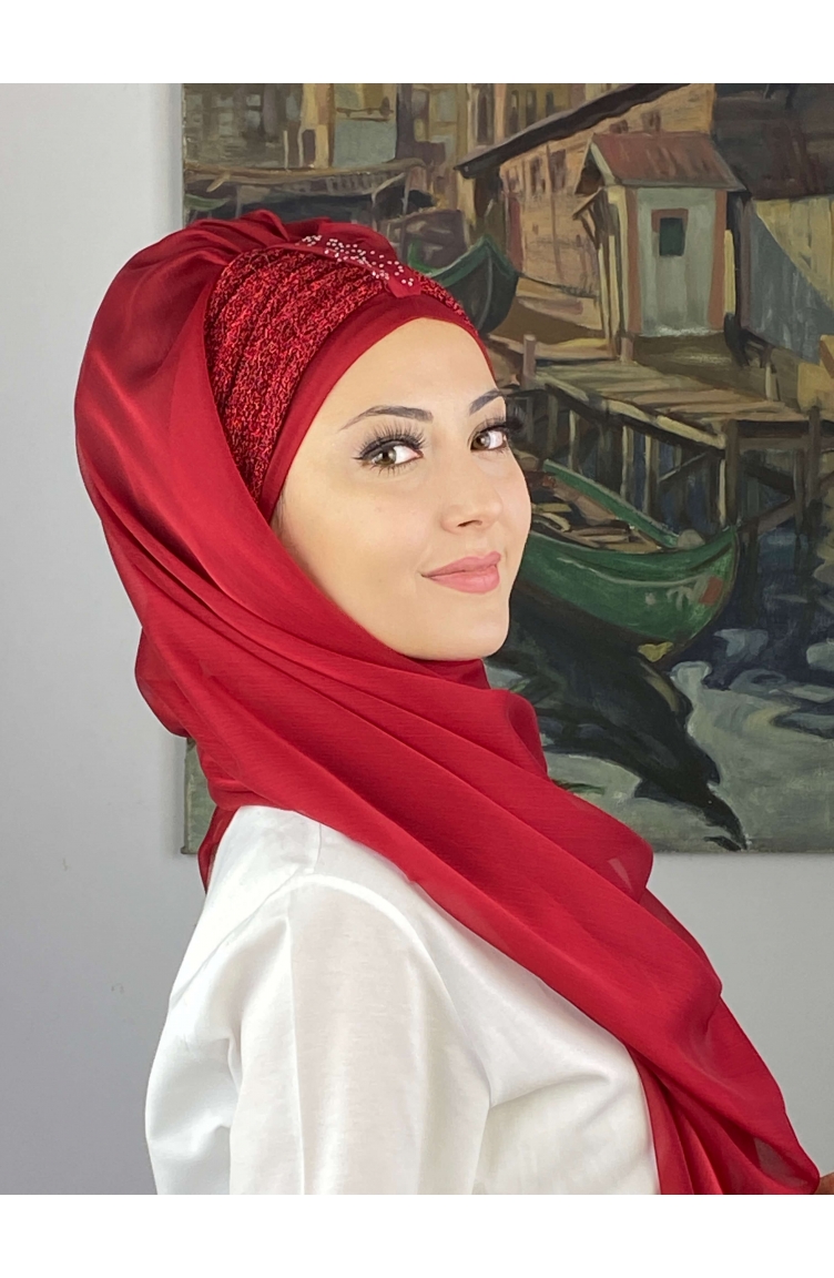 Red Ready to Wear Turban 4YDSAL44-04 | Sefamerve