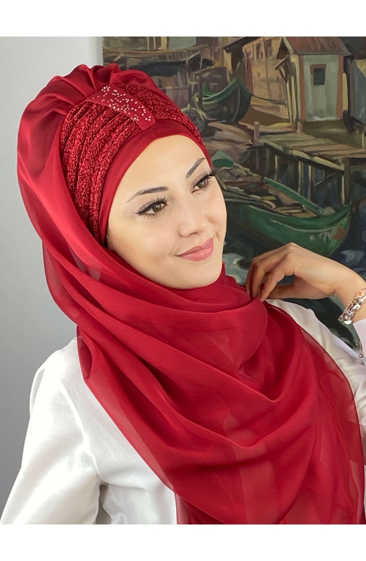 Red Ready to Wear Turban 4YDSAL44-04 | Sefamerve