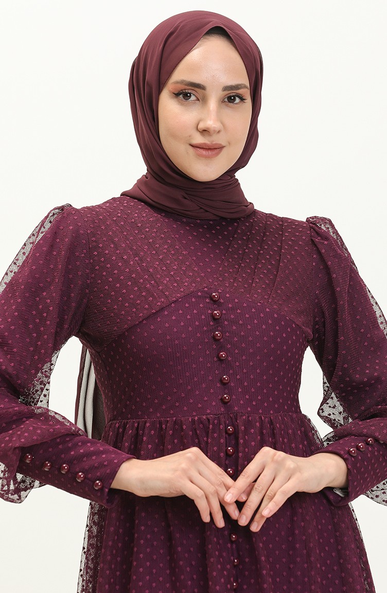Plum Hijab Evening Dress 14342 | Sefamerve