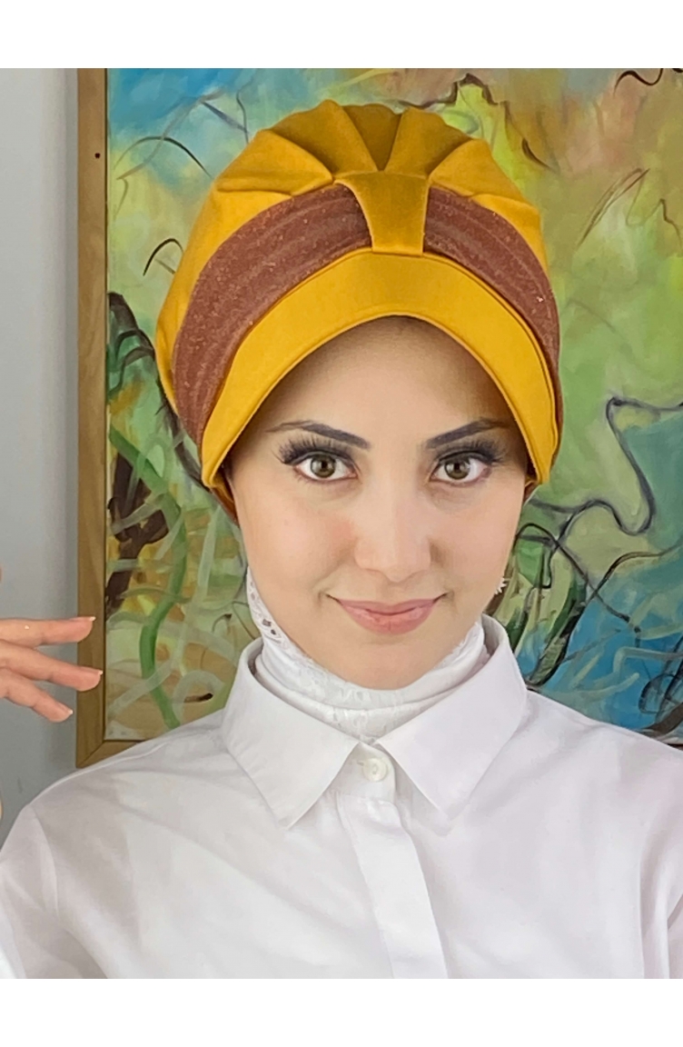 Mustard Ready to Wear Turban 19FSPK113-02 | Sefamerve