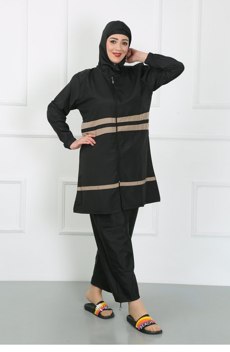 Akbeniz Plus Size Hijab Swimsuit Black 44020 4627 | Sefamerve