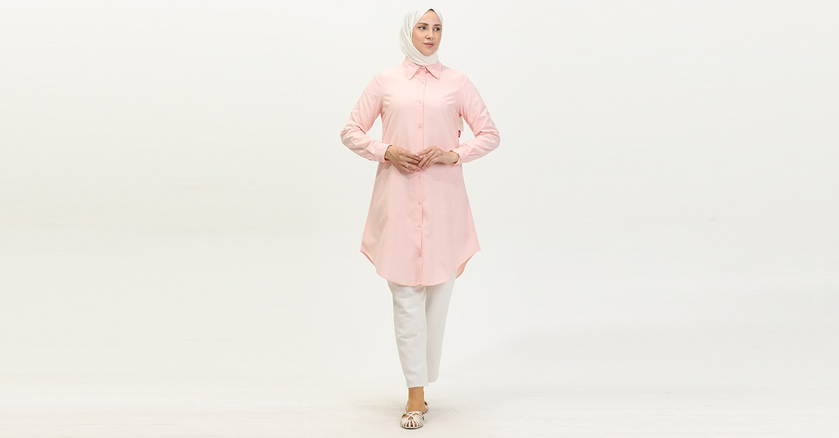 Viskon Düğmeli Tunik 6110-09 Pudra | Sefamerve