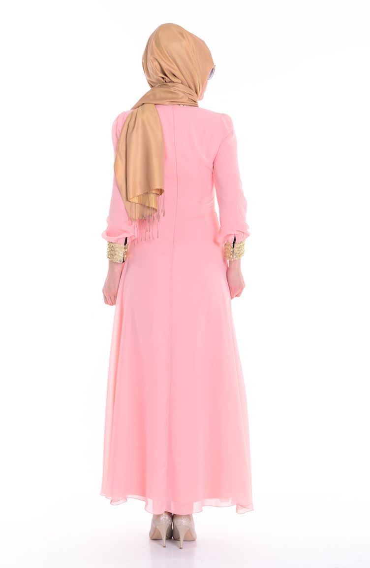 Besticktes Abendkleid aus Chiffon 2398-03 Puder 2398-03 | Sefamerve