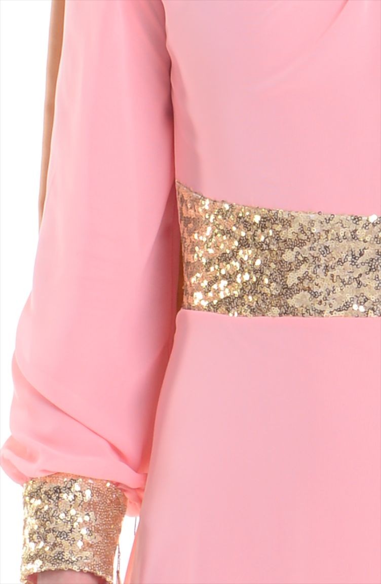 Besticktes Abendkleid aus Chiffon 2398-03 Puder 2398-03 | Sefamerve