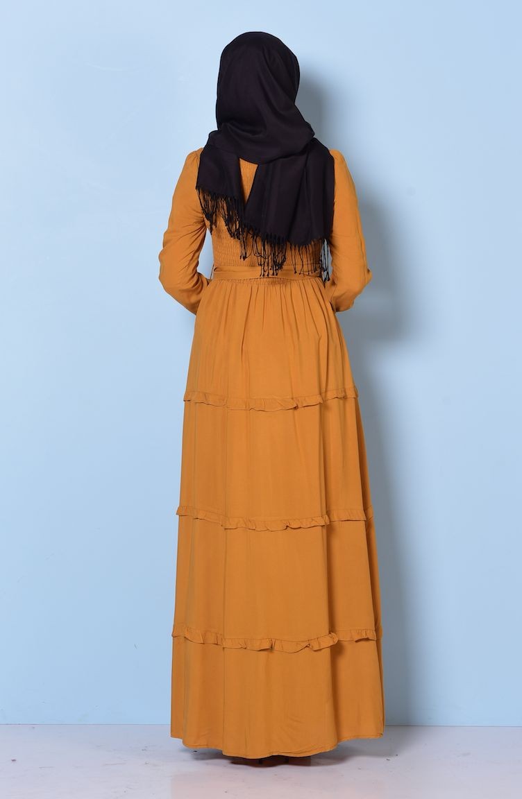 Mustard Hijab Dress 4153-08 | Sefamerve