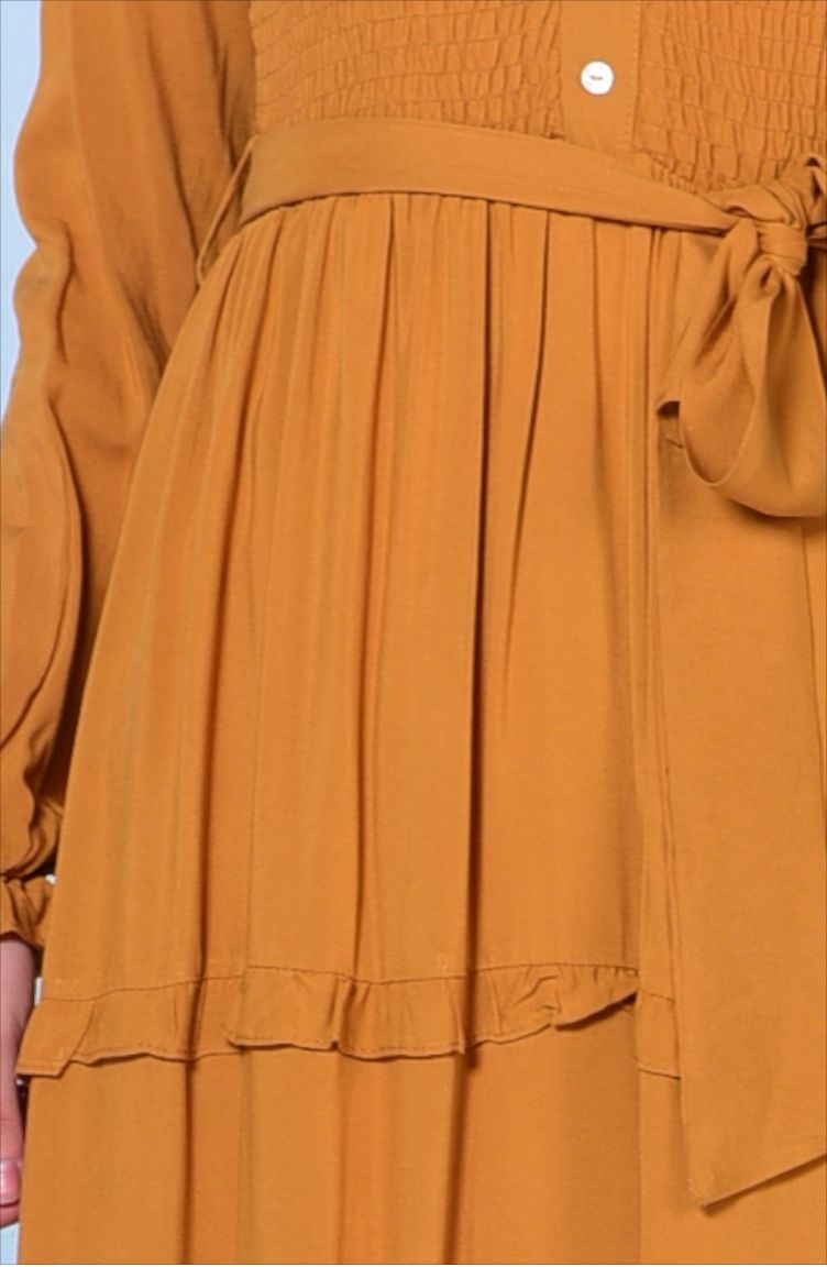 Mustard Hijab Dress 4153-08 | Sefamerve