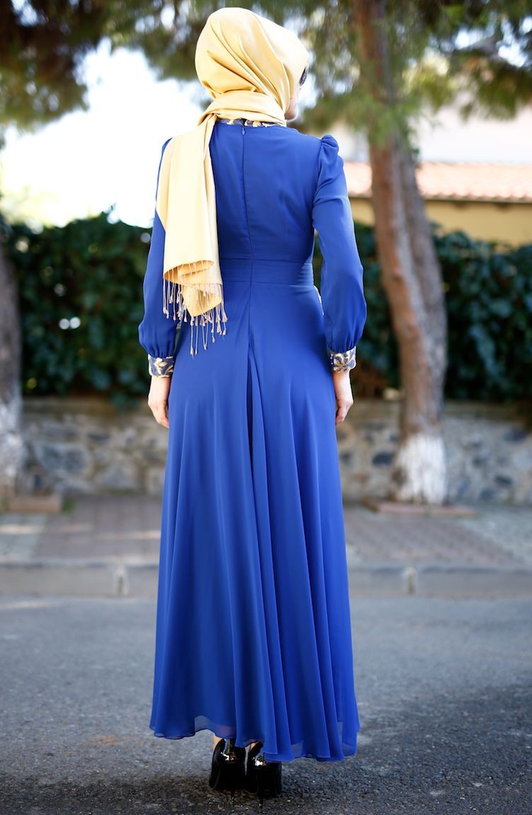 فساتين سهرة بتصميم اسلامي كاكي 7014A-03 | Sefamerve