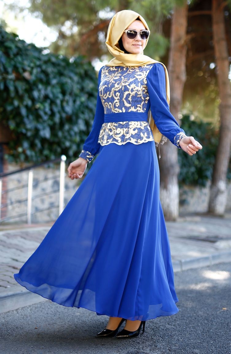 فساتين سهرة بتصميم اسلامي كاكي 7014A-03 | Sefamerve