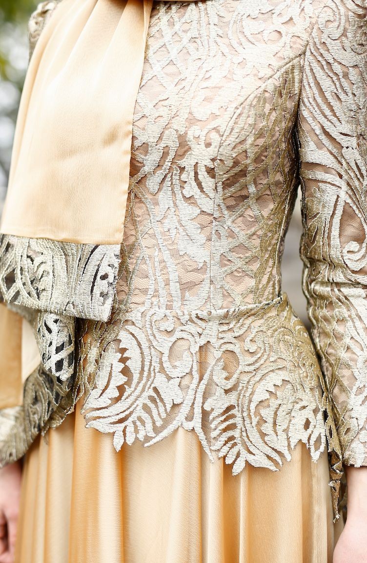 Gold Hijab Evening Dress 0004-02 | Sefamerve